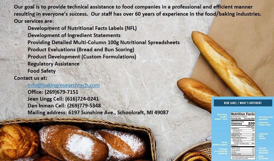 BAKING RESEARCH AND TECHNOLOGY, LLC – Nutrition Facts Panels and much more!